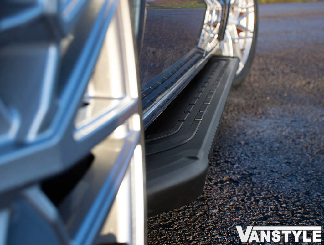 FITS VW T6 TRANSPORTER 15>19 BLACK ALUMINIUM SIDE STEPS THORESBY ...