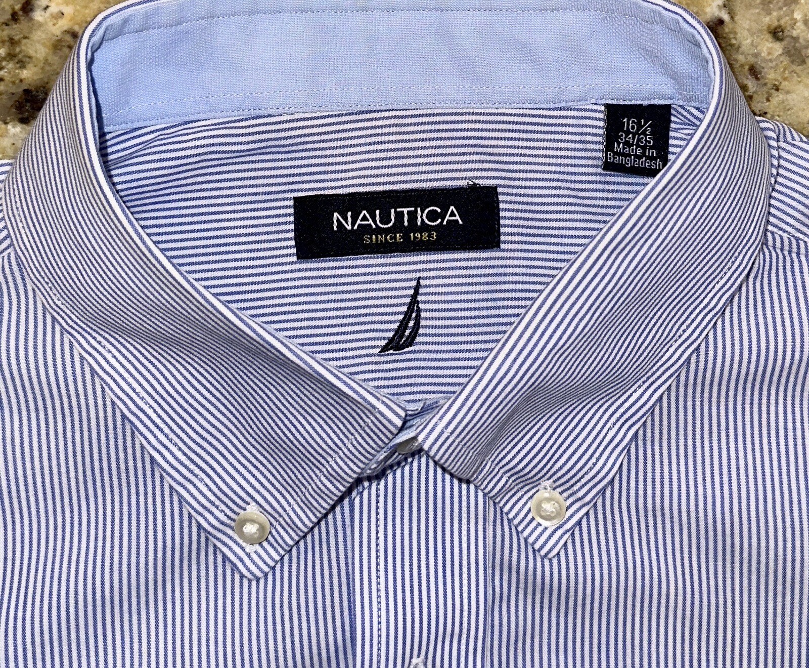 NAUTICA Men's Button Down Blue Striped Long Sleeve Shirt Size 16.5 x 34 ...