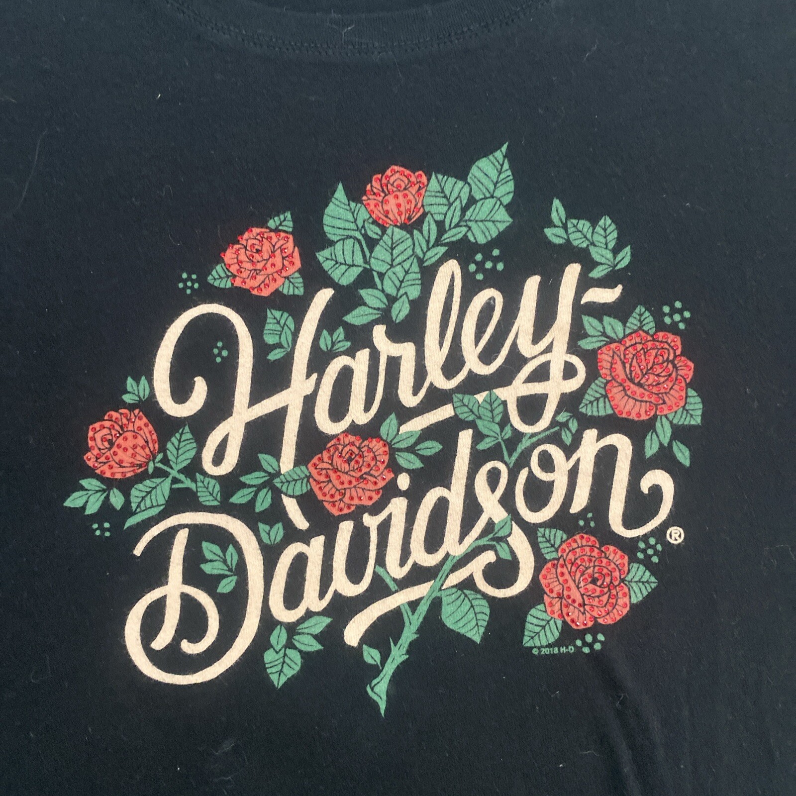 Harley Davidson Womens Roses Logo Sparkle Embellished… - Gem