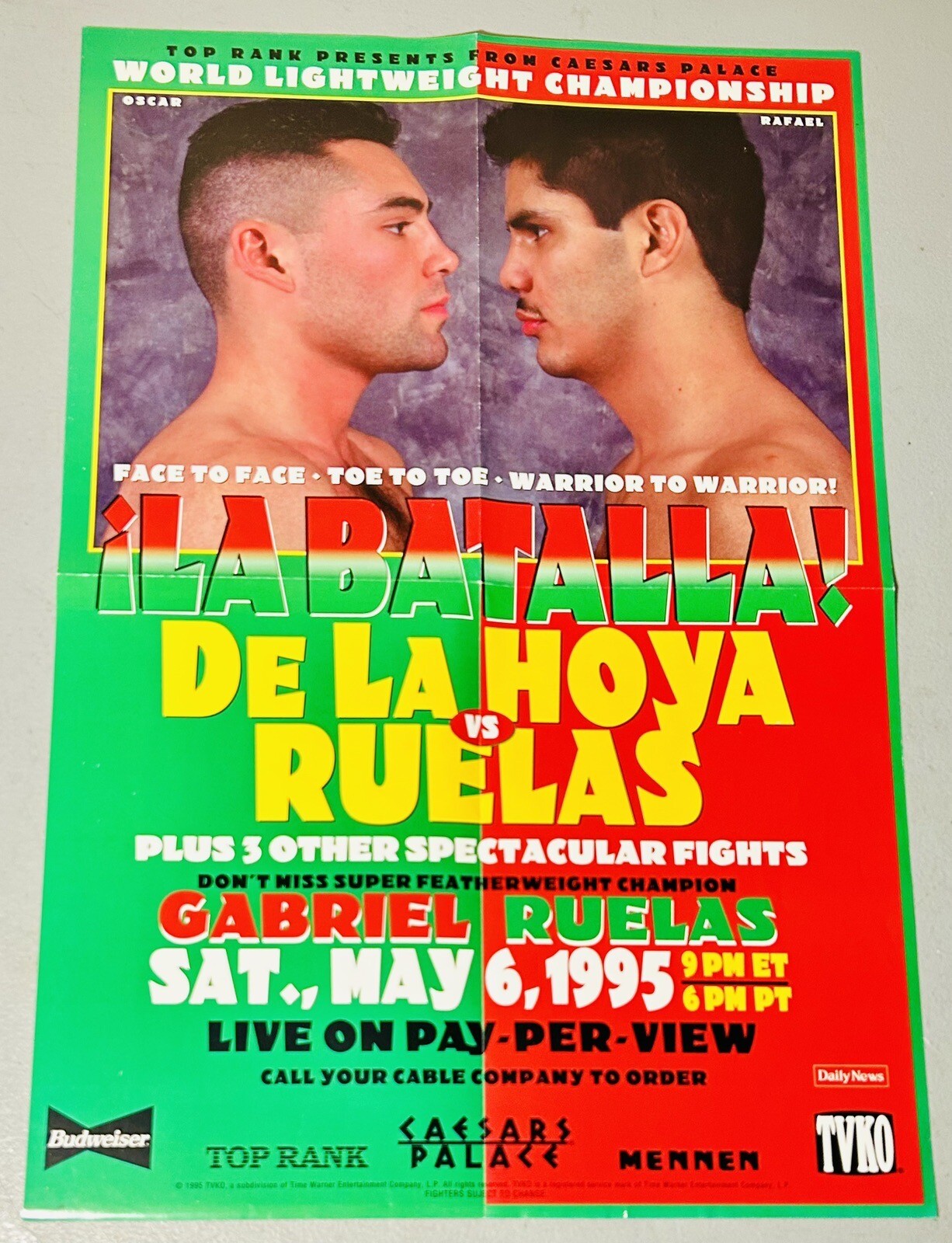 Vintage 1995 Oscar de La Hoya Vs. Ruelas Boxing Fight Poster 13.5” x 20 ...