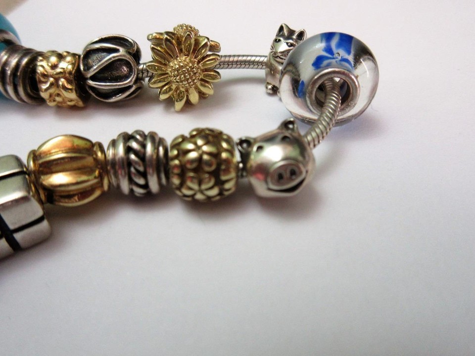 Vintage STERLING SILVER SLIDER CHARM BRACELET & 19 CHARMS, 70g, Cat ...