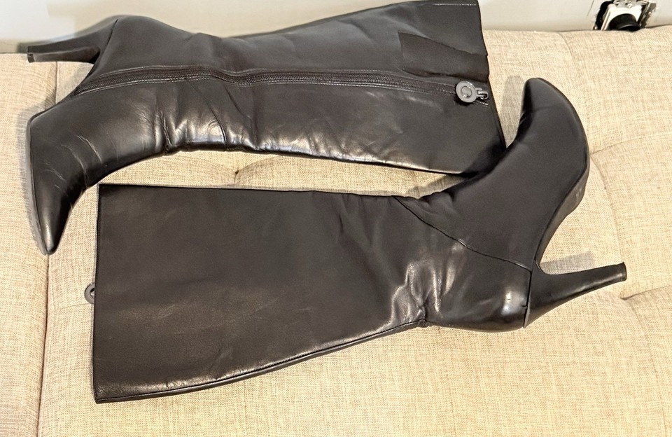 FITZWELL MISSION Women Tall Wide Calf Leather Black Boots Size 9 Side ...