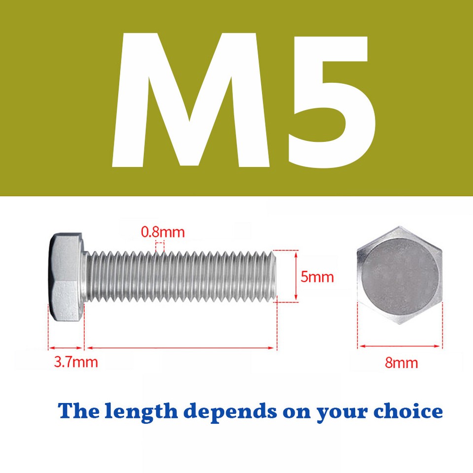 M4 M5 Hexagon Head Fully Threaded Set Screws A2 Stainless Steel Bolts 6 ...