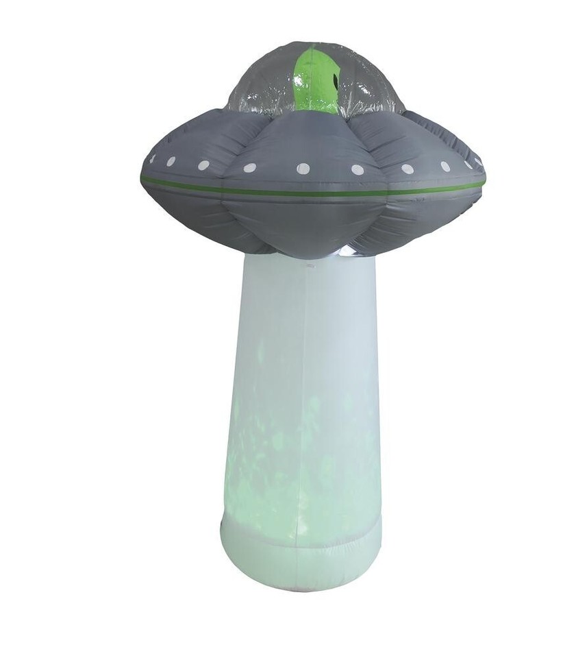 7' Lighted Inflatable Alien UFO w/ Inferno LED Tractor Beam Yard ...