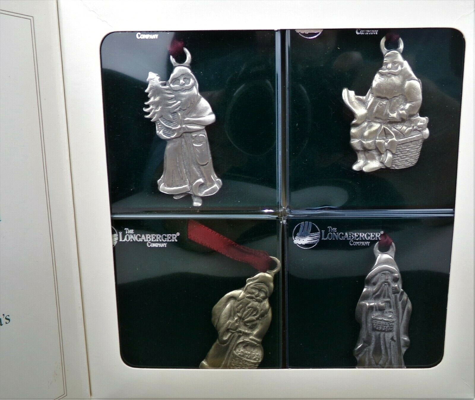 LONGABERGER SANTA COLLECTION ORNAMENTS Set of 4 Christmas Pewter 1990 ...