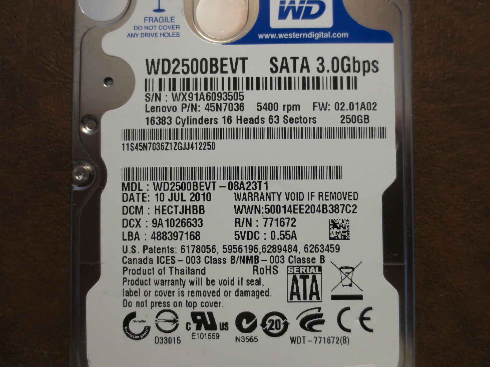 Western Digital WD2500BEVT-08A23T1 Dcm : Hectjhbb 250gb 2.5 " SATA ...