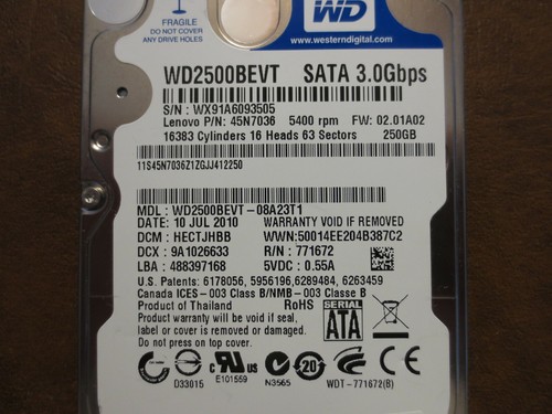 Western Digital WD2500BEVT-08A23T1 Dcm : Hectjhbb 250gb 2.5 " SATA ...
