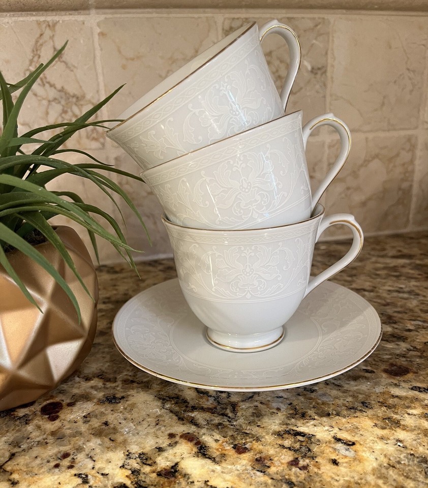 Nikko White Lace Set (3) Fine China Tea/Coffee Cups & 1 Under Plate | eBay
