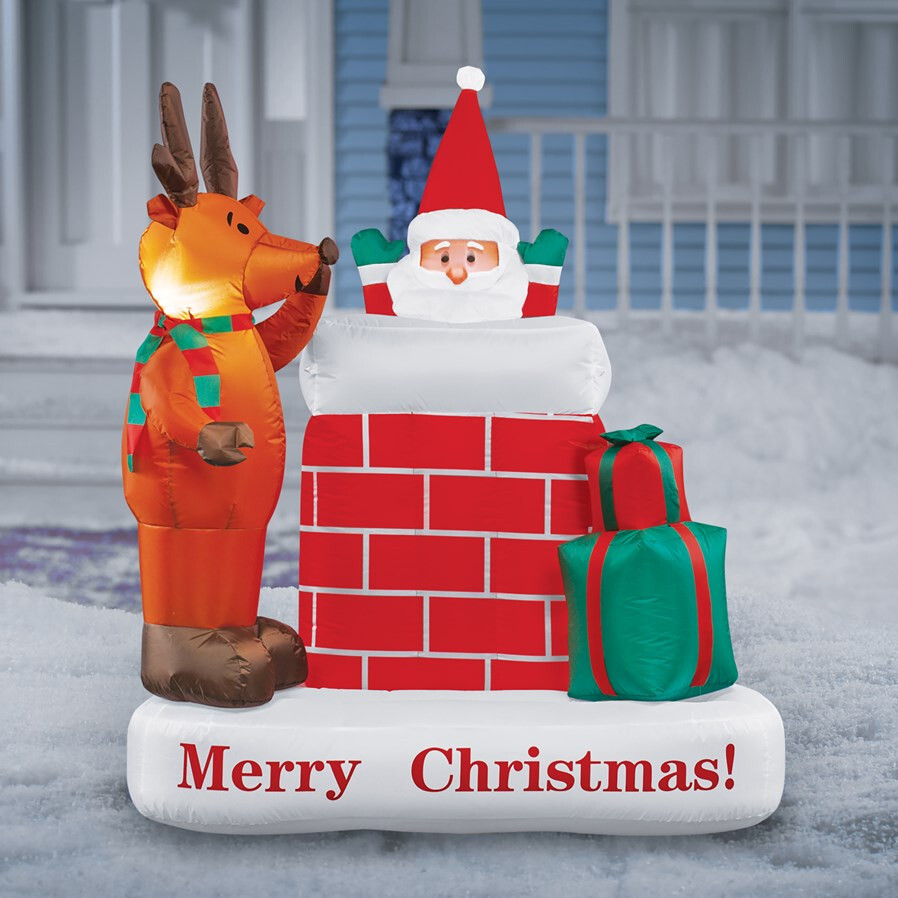 6FT Animated Airblown Inflatable Christmas Santa in Chimney w Reindeer ...