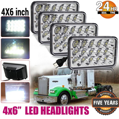 4pcs 4x6'' 75W Led Headlights Hi-Lo Sealed Beam fit Peterbilt Kenworth ...