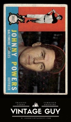 1960 Topps #422b Johnny Powers Gray back Vintage Baltimore Orioles ...