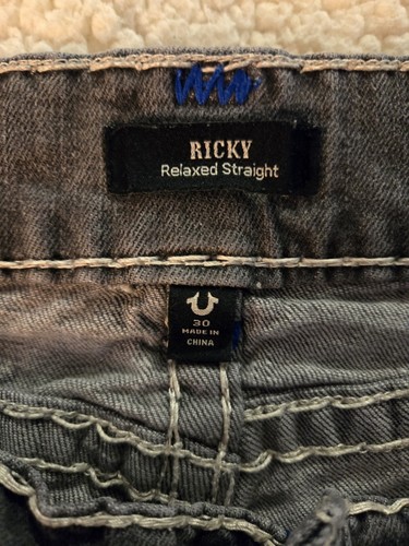 True Religion Gray/Blue Ricky Relaxed Straight Jeans, Size US30, Great ...