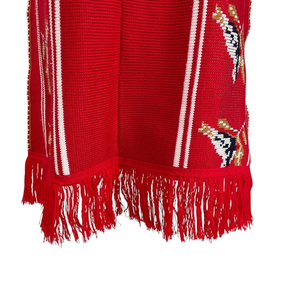 Red Boho Fringe Bird Knit Cardigan Sweater Jacket Cottagecore Festival ...