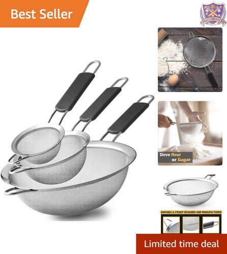 Stainless Steel Fine Mesh Strainers Set of 3 Kitchen Tools for Food ...