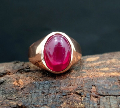 Rose Gold Ruby Ring Cabochon Deep Red Ruby Men's Ring Silver Men's Ruby ...