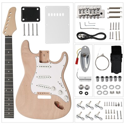 Unfinished DIY Strat S Style Electric Guitar Kit (Natural) No Soldering ...