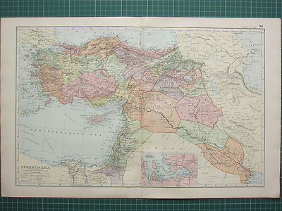 1900 LARGE VICTORIAN MAP ~ TURKEY IN ASIA ~ SMYRNA KONIA CYPRUS MOSUL ...