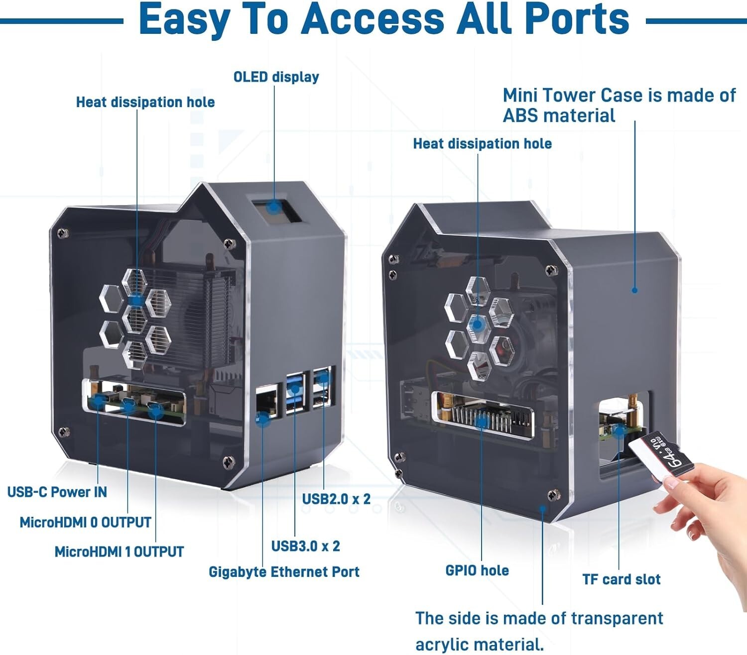 Mini Tower Kit for Raspberry Pi 5, Case with ICE Tower Cooler, 0.96 ...