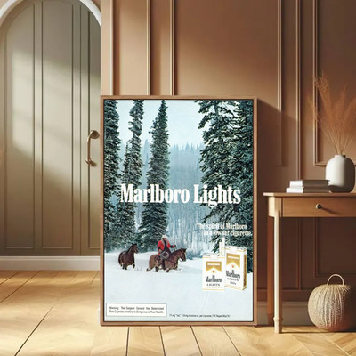 Marlboro Man Poster VINTAGE Tobacco Lights Cowboy Western Snow Ad Print ...