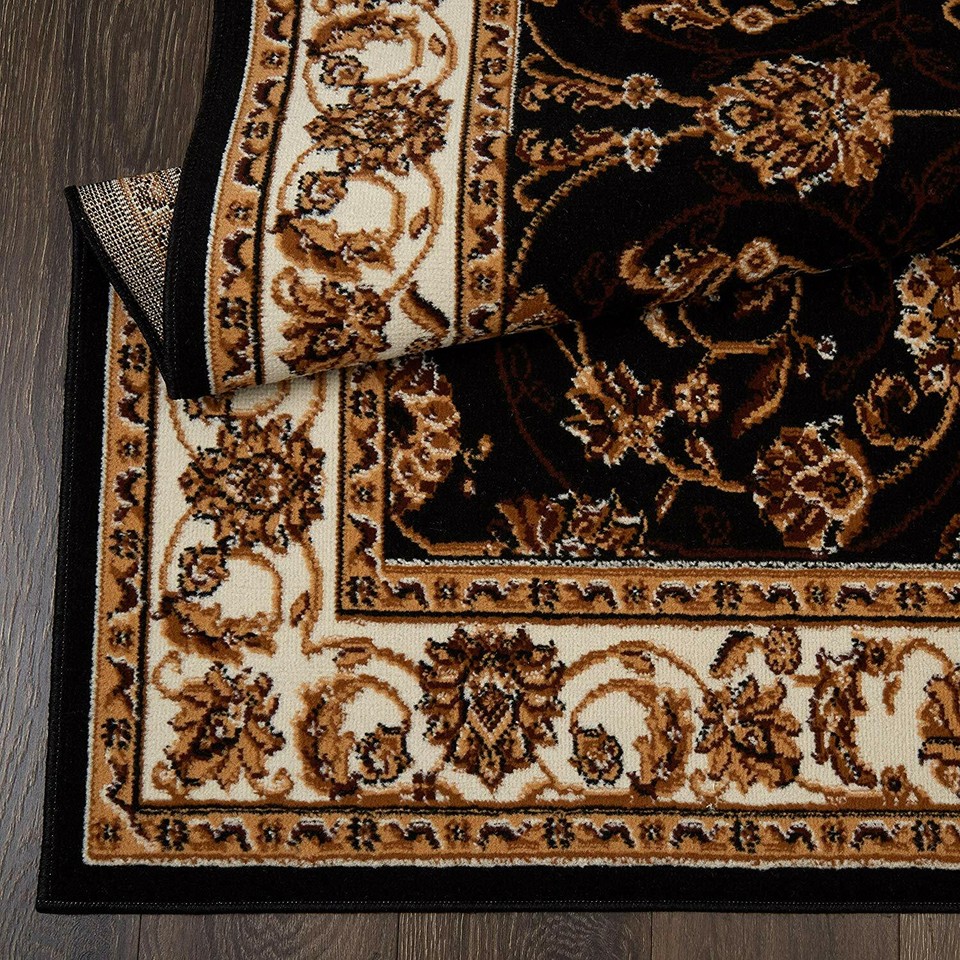 Black 3 pc Area Rug Set Border Accent Mat Room Carpet Runner Scatter 5 ...