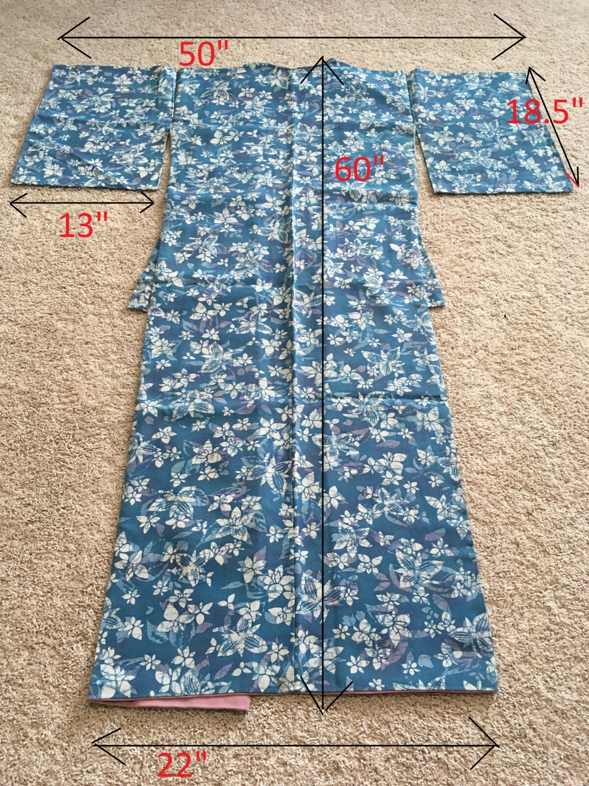 Japanese vintage silk fabric kimono, Komon, floral wagara pattern, blue ...