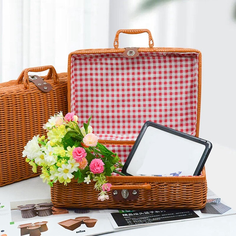 Retro Imitation Rattan Picnic Basket Hand Woven Home Decoration ...