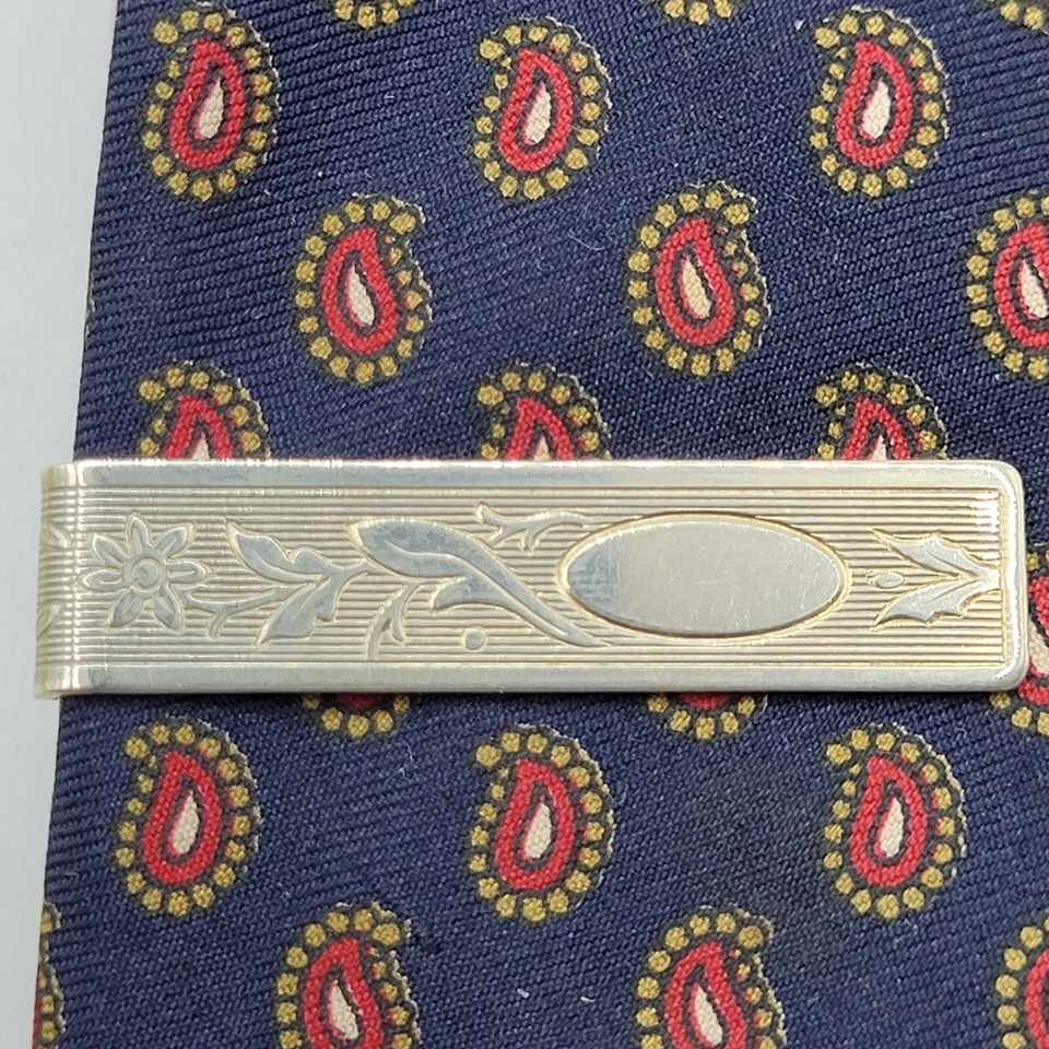 Art Deco Floral and Oval Mixed Gold Tone Short Metal Vintage Tie Clip ...
