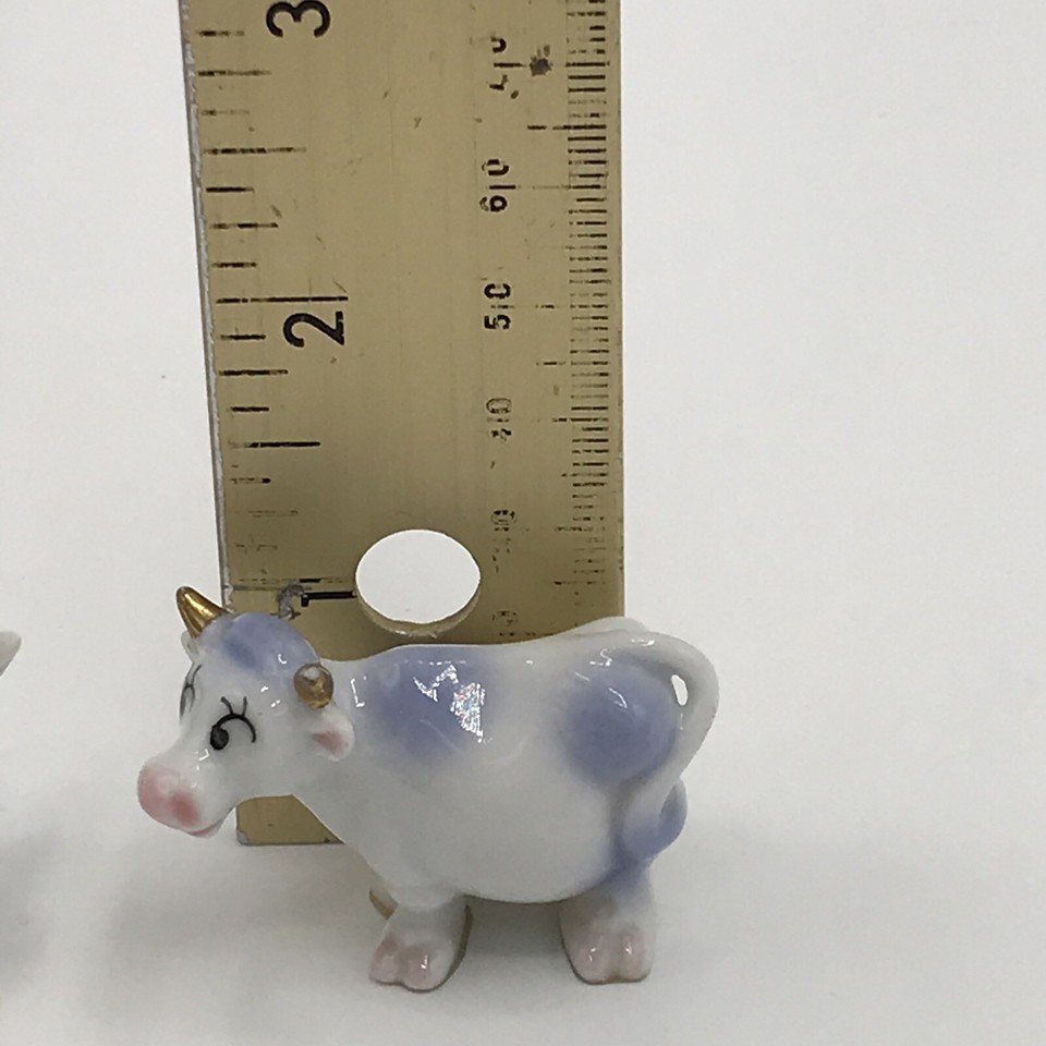 Vintage Porcelain Miniature Blue Spotted Baby Cows Calf Calves Gold ...