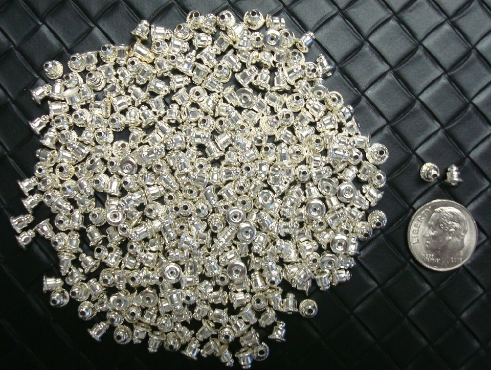 300 Earring backs bullet clutches strong basic no tip Silver plated ...
