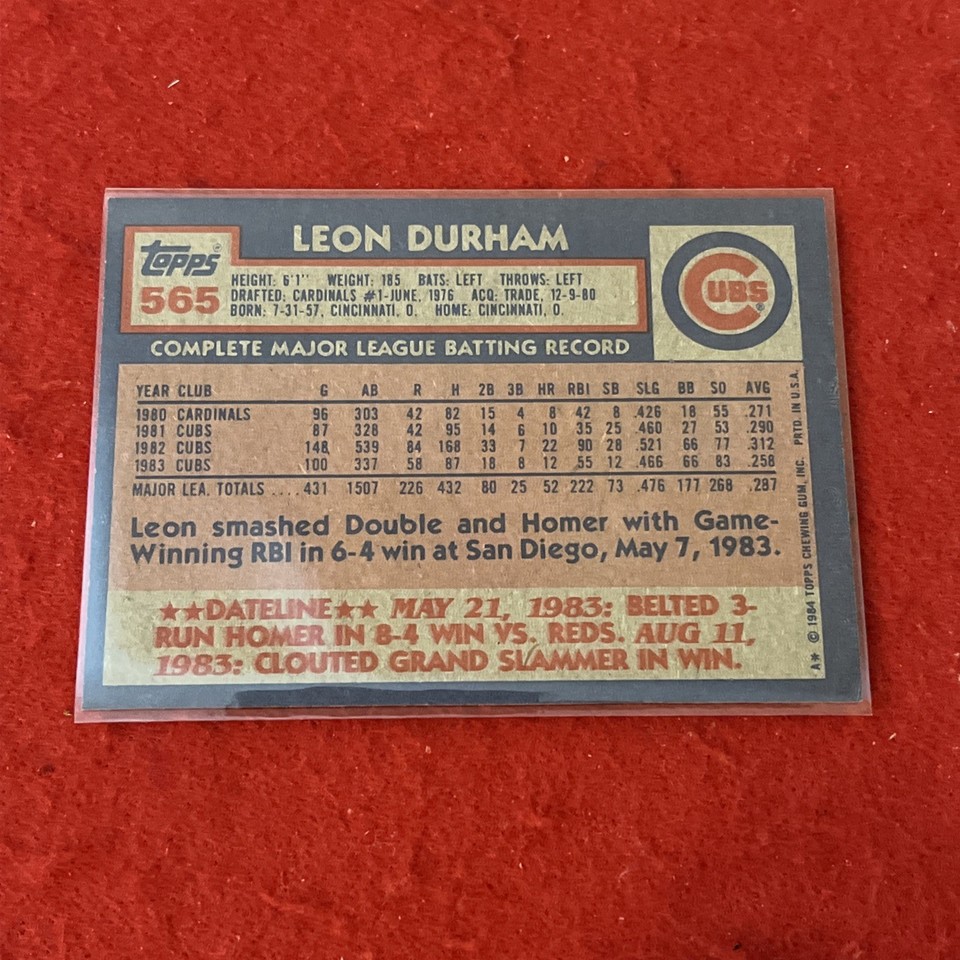 1984 Topps LEON DURHAM Card #565 NM-MT Cubs | eBay