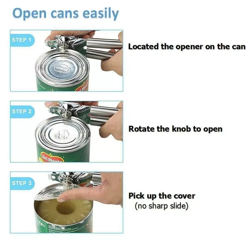 Heavy Duty Can Opener Smooth Edge Manual Stainless Steel Handy Easy ...