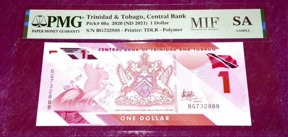 PMG Sample Banknote - Trinidad & Tobago 1 Dollar Pick 60 - MiF Sample ...