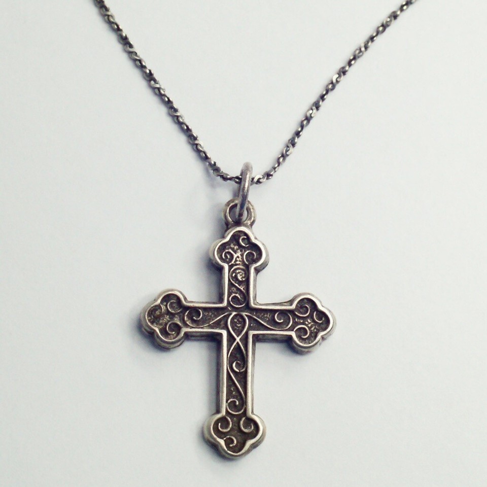 Vintage Sterling Silver Swirl Cross Pendant Twisted Serpentine Chain ...