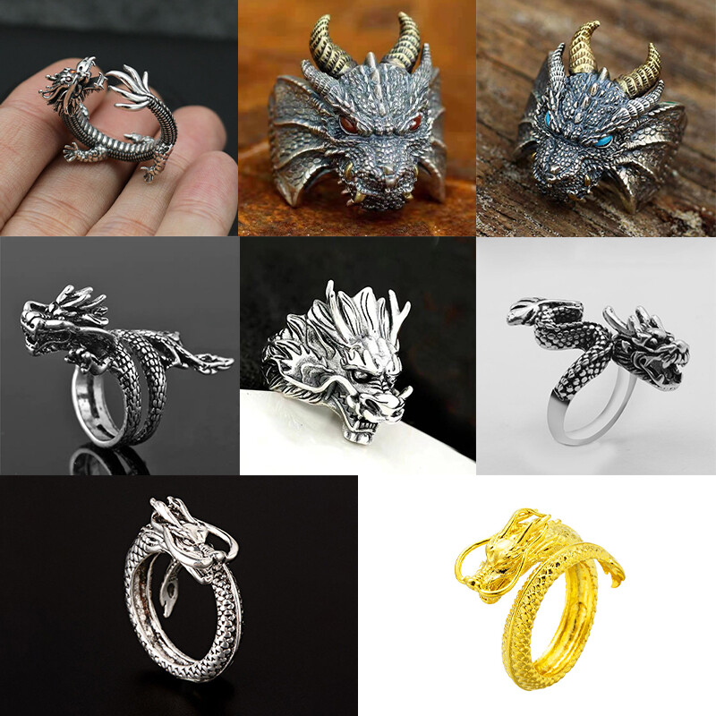 Retro Domineering Ethnic Style Dragon Ring Punk Cool Opening Adjustable ...