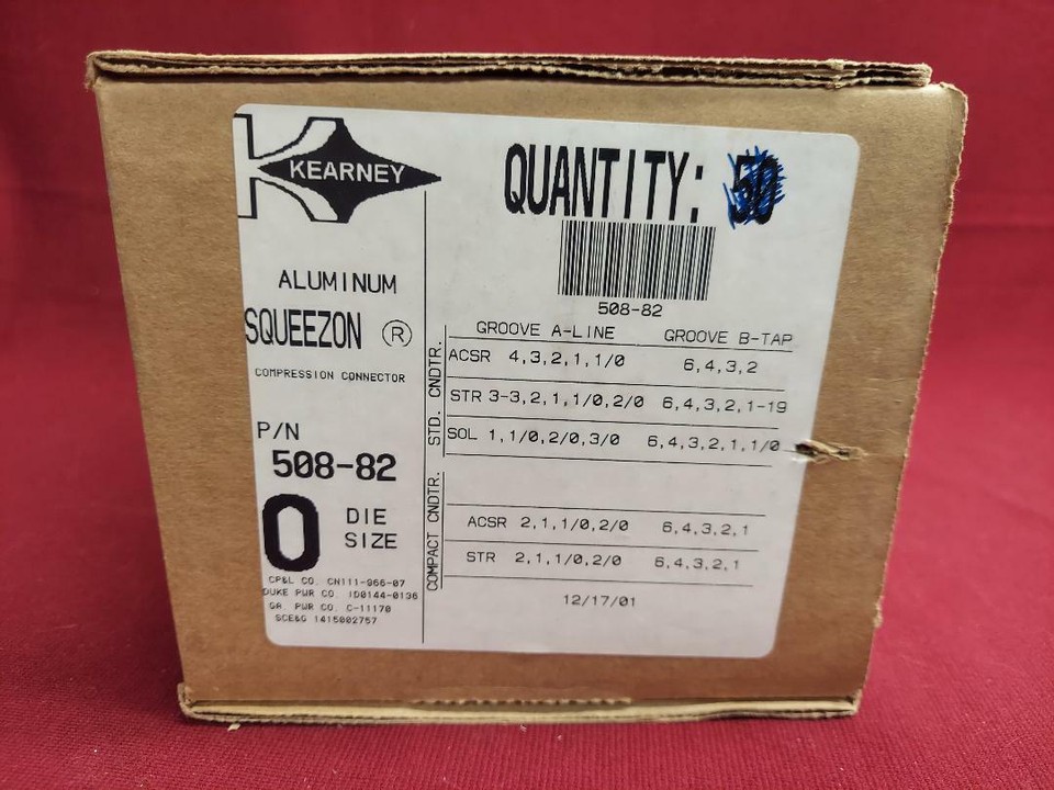 KEARNEY COOPER 508-82 COMPRESSION H TAP CRIMP CONNECTOR MAIN ALUMINUM ...