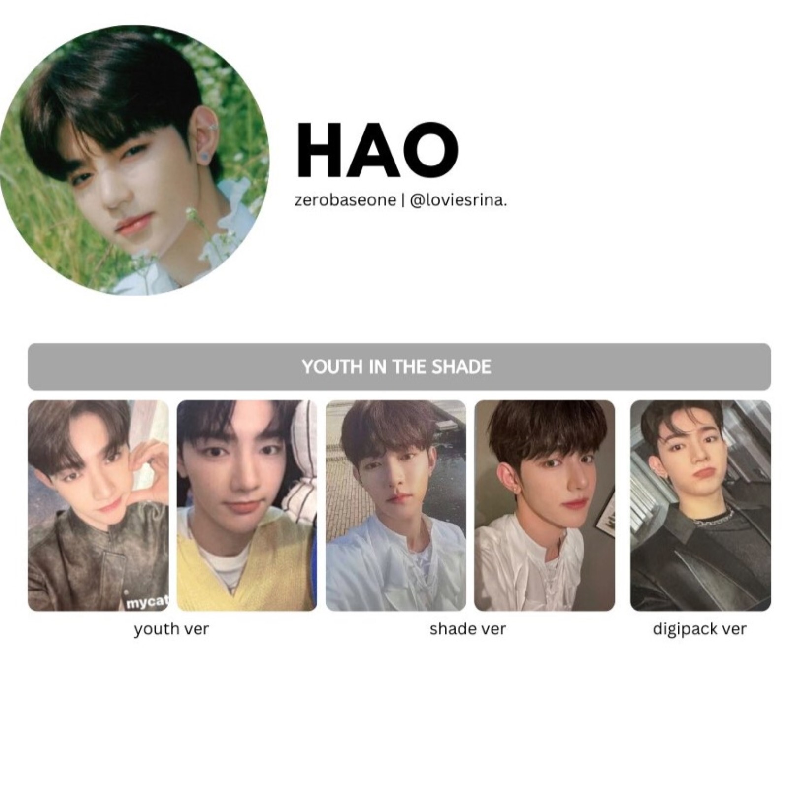 ZEROBASEONE ZHANG HAO ZB1 YOUTH IN THE SHADE official Photo card ...