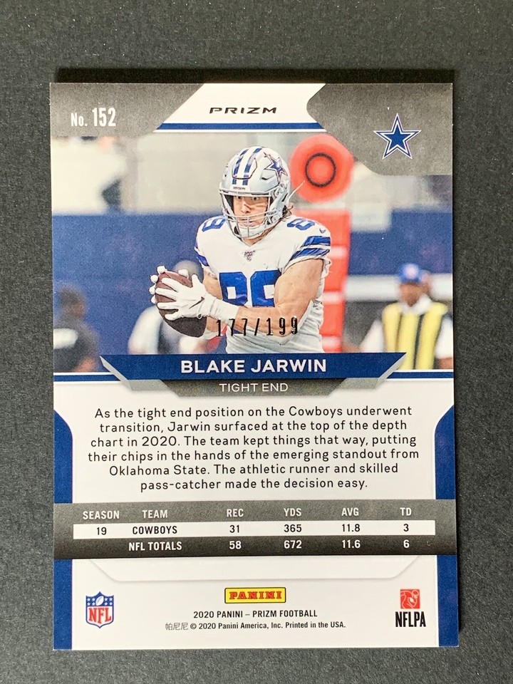 2020 Panini Prizm Football Blake Jarwin Blue Wave 177/199 #152 - Dallas ...
