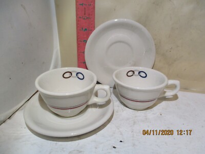 MISMATCH CUPS & SAUCERS - SYRACUSE IOOF CUPS WITH TEPCO SAUCERS - NO ...