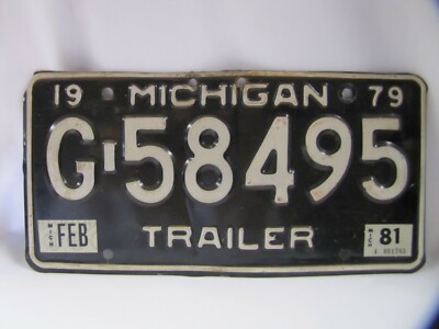 Michigan License Plate Trailer License Plate Black & White 1979 Vintage ...