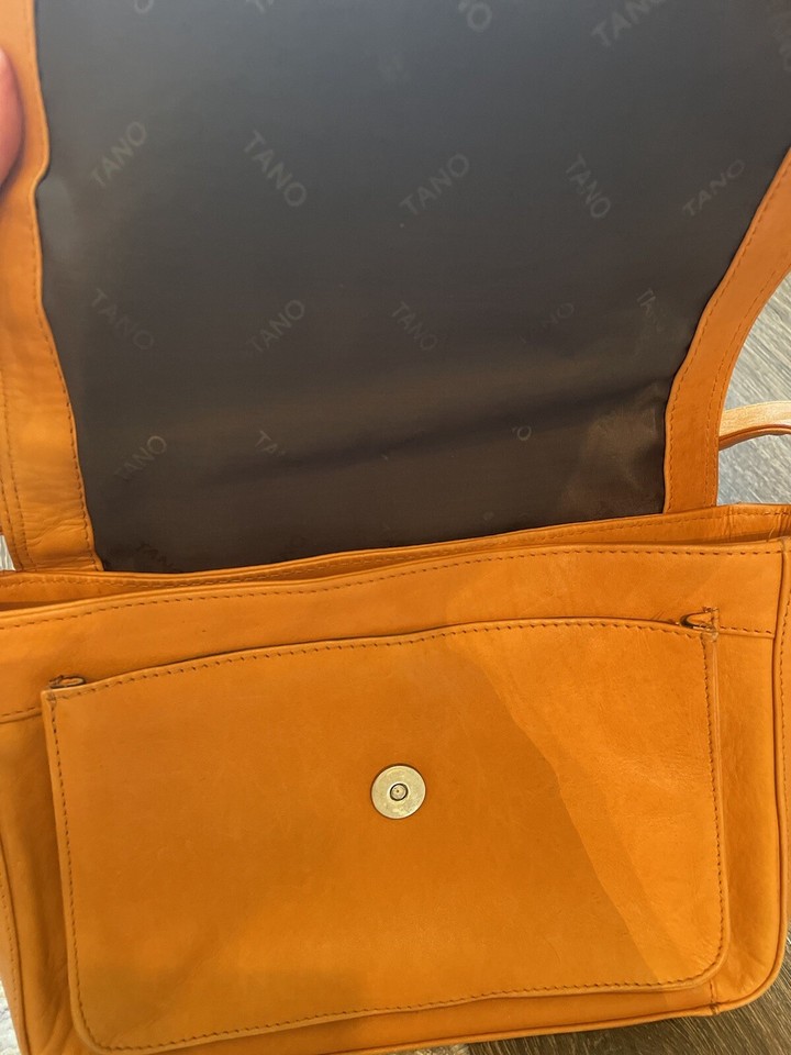 TANO Saddle Beige Leather Flap Over Shoulder Bag Medium Preowned | eBay