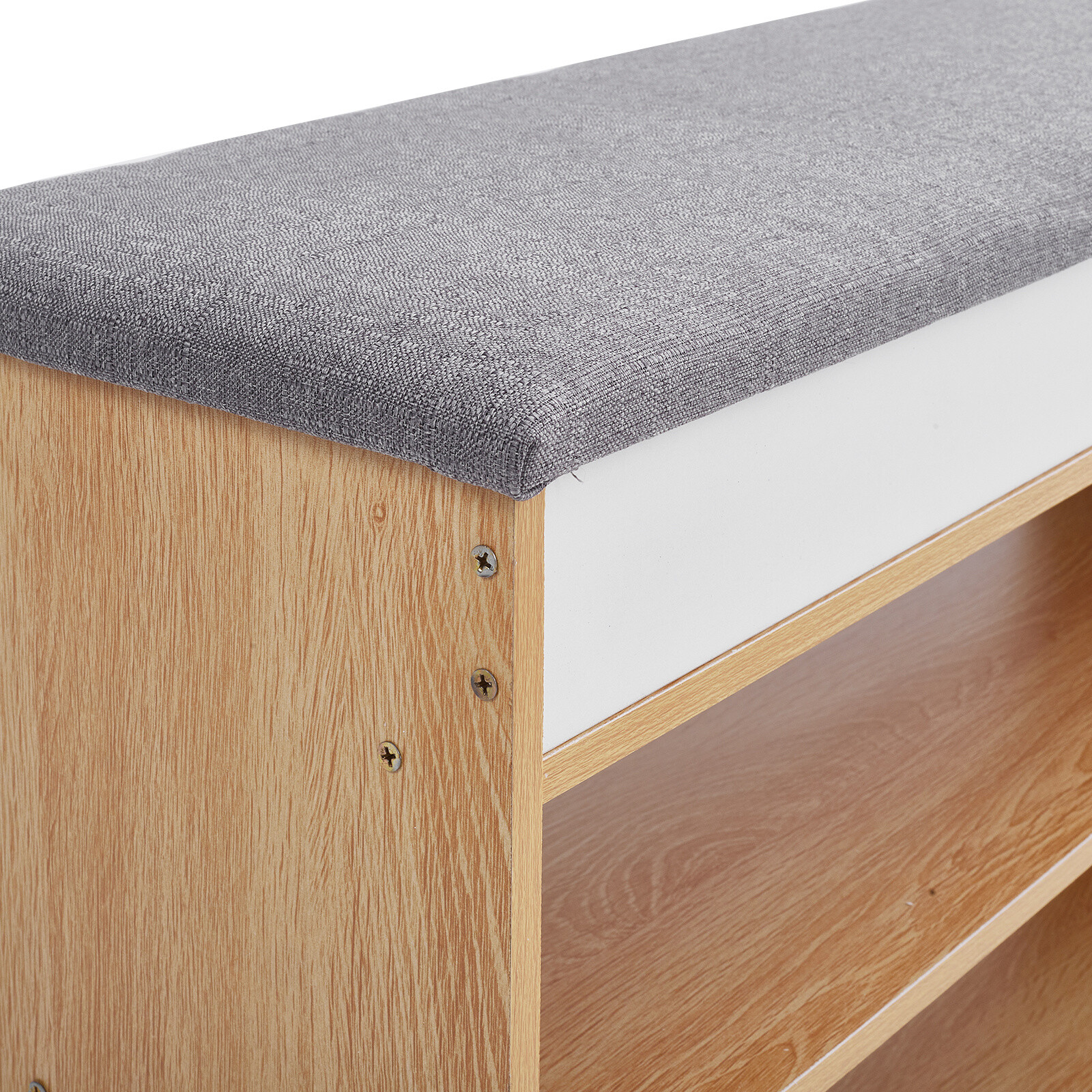 Wooden Shoe Bench with Storage Cushion Padded Seat Hallway Entryway ...