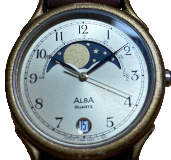 Seiko Alba Moon Phase Quartz Gold Vintage Wristwatch … - Gem