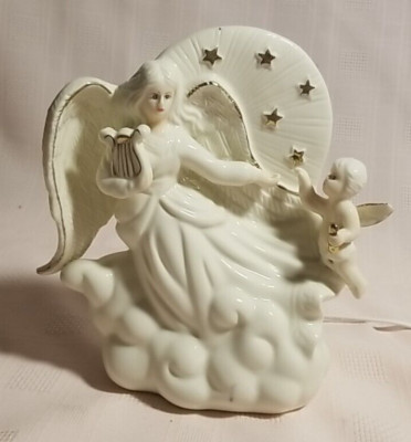 White with Gold Ceramic Glazed Angel Night Light - About 6.5" High | eBay
