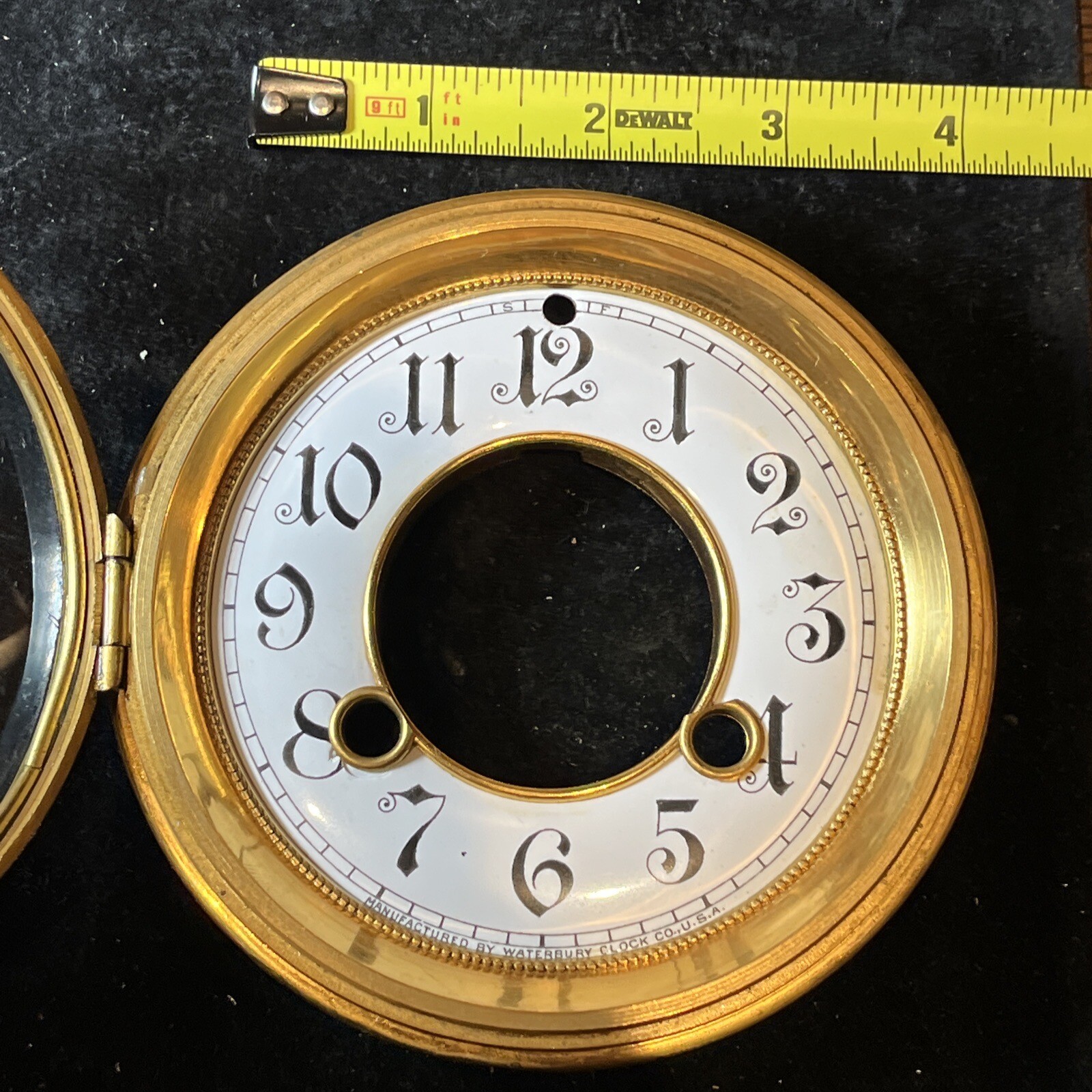 Vintage Waterbury Round Clock Glass Face Dial Door 4-3/4" Bezel Mantel ...