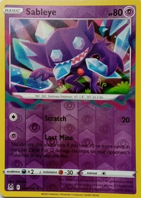 POKEMON SABLEYE 070/096 RARE REVERSE HOLOFOIL LOST ORIGINS NM CARD | eBay