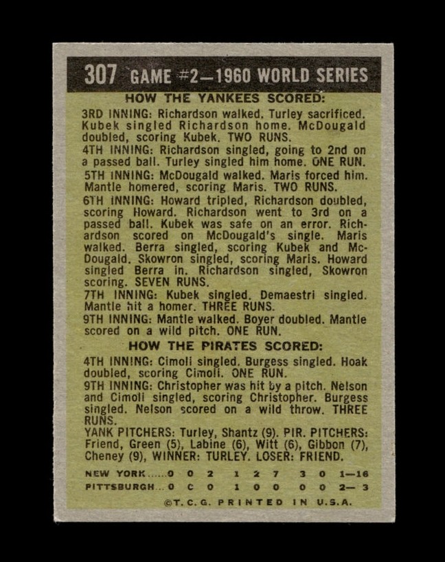 1961 Topps Set-Break #307 World Series Game 2 EX-EXMINT *GMCARDS* | eBay