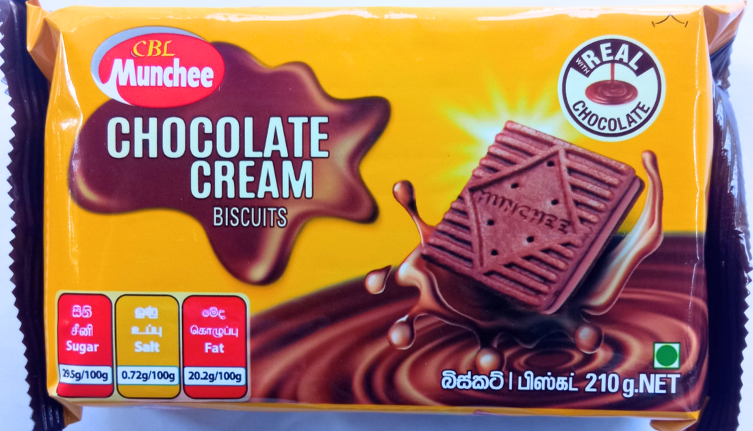 Munchee Real Chocolate Cream Biscuit 210g 100 Soft& Thick With Smooth ...