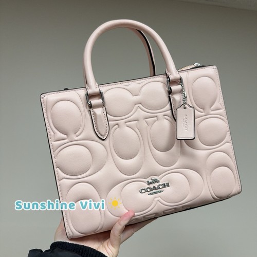 Coach Maggie Small Tote Bag In Signature Leather CY670 Silver /Blush ...