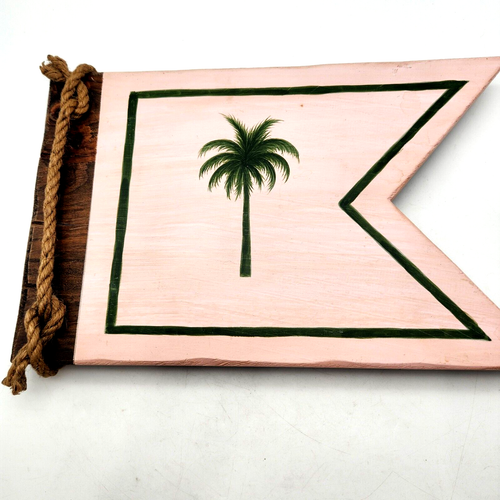 Wooden Flag Palm Tree Wall Decor Tropical Tiki Rope Handpainted 14"x9 ...