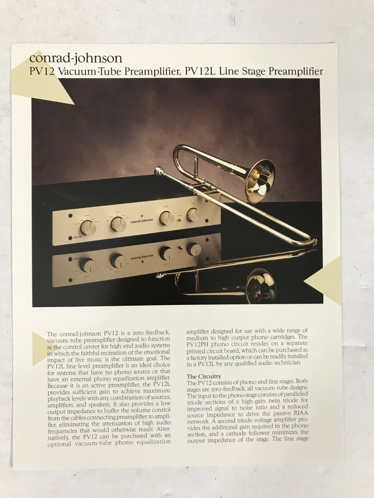 Vintage Conrad-Johnson PV12, PV12L Preamplifier Sales Flyer Brochure | eBay